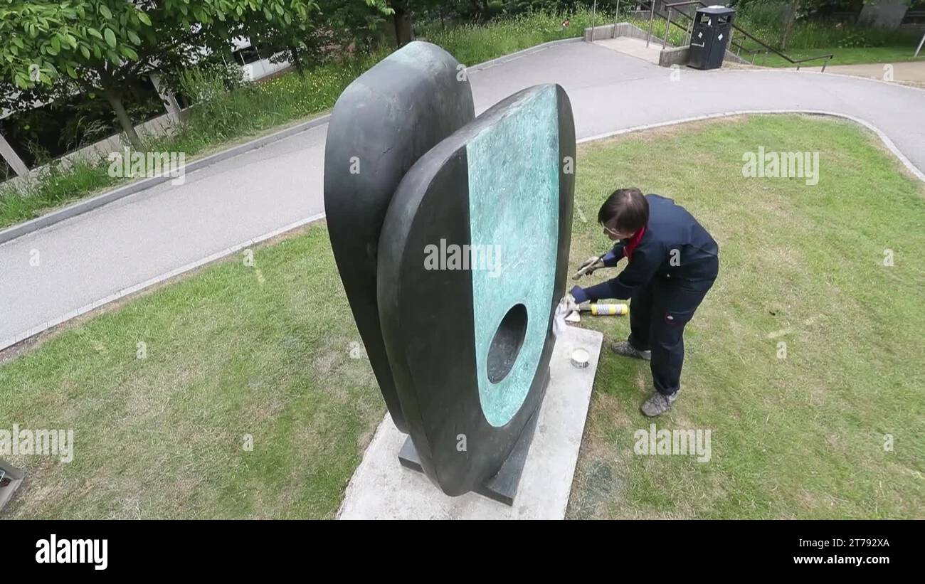 Barbara Hepworth sculpture restored at Leeds University Stock Video ...
