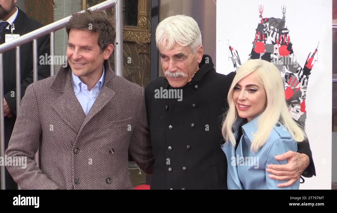 Lady Gaga and Bradley Cooper support co-star Sam Elliott at his hand ...