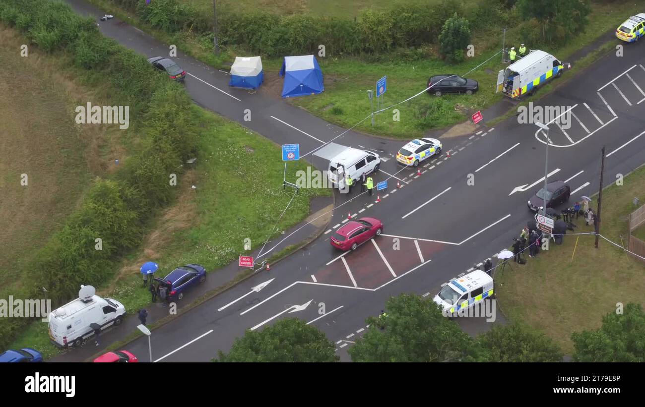 Drone footage from scene as police officer killed in Berkshire Stock ...
