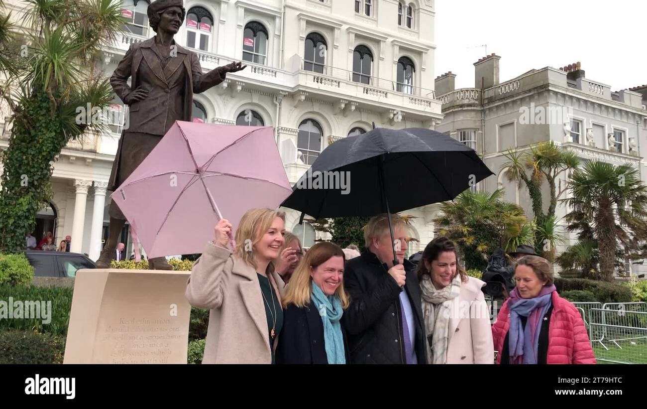 Boris Johnson visits new statue of first female MP Nancy Astor in Plymouth Stock Video Footage ...