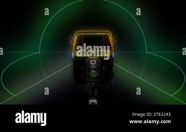 Retro-futuristic 80s style sci-Fi auto rickshaw background. Seamless ...