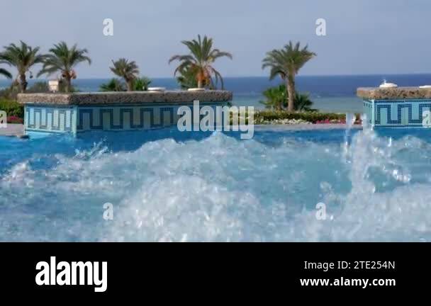 jacuzzi. close-up. bubbling water in the open jacuzzi, pool. tropical ...