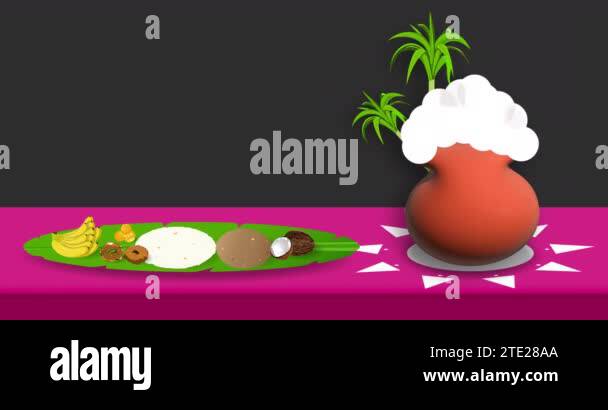 Happy Pongal festival greetings. Animation with Blue Screen Alpha ...