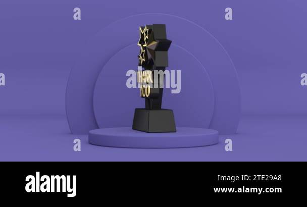 4k Resolution Video: Award Trophy with Golden Thank You Sign Rotating ...
