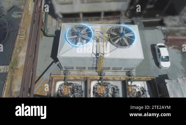 Industrial cooling towers. Cooling tower from a drone. Wet cooling ...