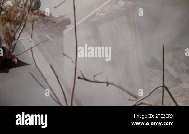 Ruined old brick house. Aftermath of the earthquake. Earthquake ...