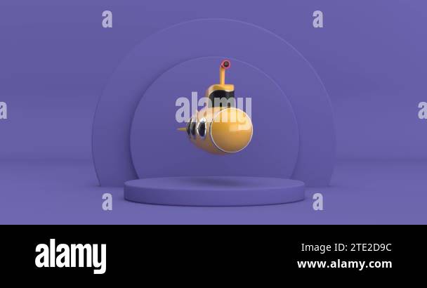 4k Resolution Video: Toy Cartoon Styled Submarine Rotating over Violet ...