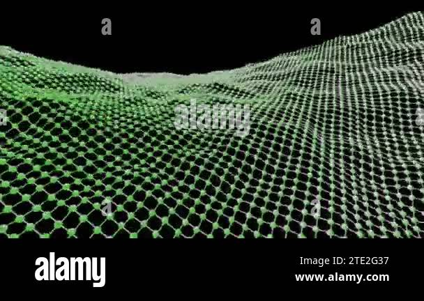 Mesh wavy surface moves on black background. Design. Virtual surface ...