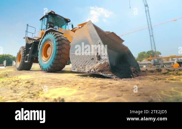 Bulldozer with HUD elements at a construction site. Modern bulldozer ...