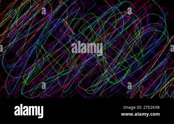 Seamless looping multi colored pen scribbles on black backdrop. This ...