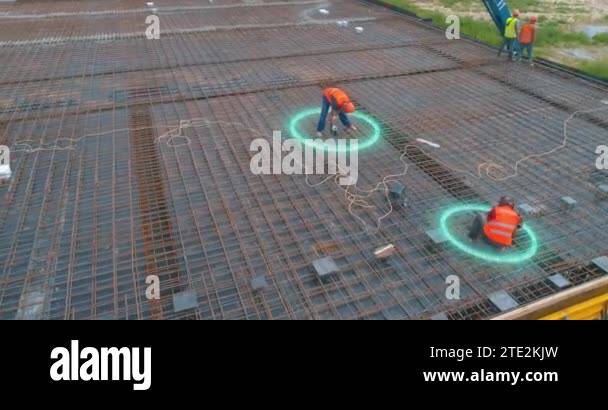 Concept of a modern construction site. Creation of metal structures ...