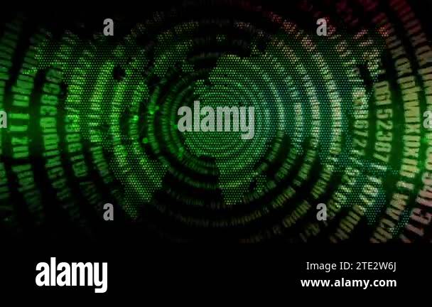 Continuous random numbers on a circle line on a world map background ...
