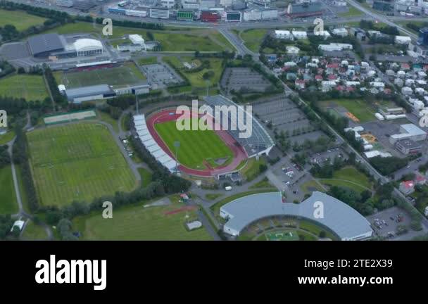 Drone view of Laugardalsvollur football arena, the home of the ...
