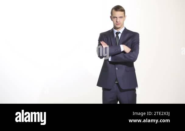 body language. man in business suit isolated white background. Training ...