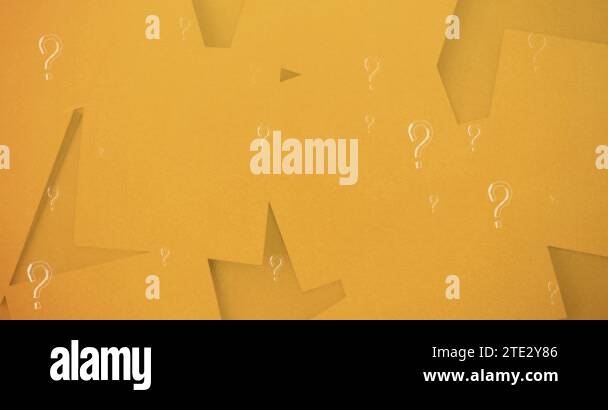 Digital animation of multiple question mark symbols floating yellow ...