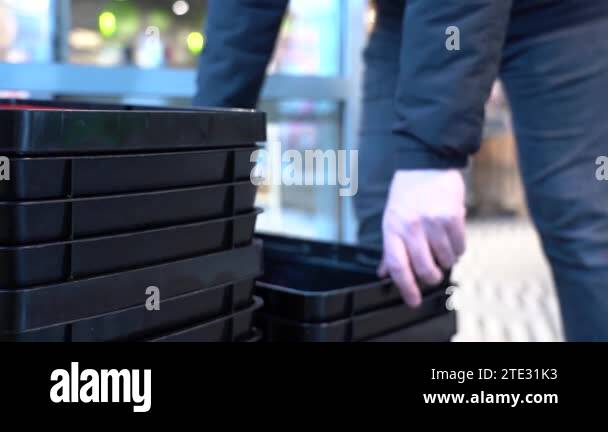Take a Grocery Shopping Cart. Close-up of Male Shopper Hand Pulling a ...