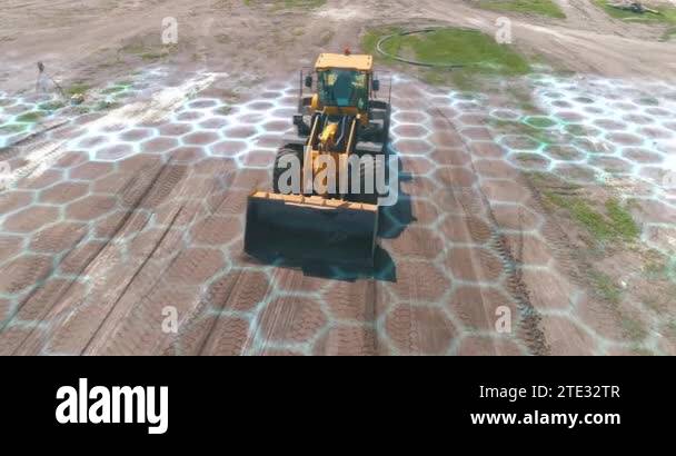 Modern bulldozer, modern technology visualization. Modern bulldozer on ...