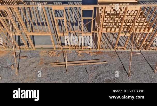 New stick built building view framing of beams on new home under ...
