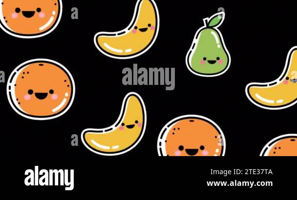 Animation of falling smiling fruits over black background. color, food ...