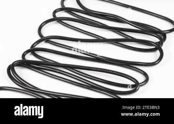 Black wire isolated on white. Side view. Loop motion. Rotation 360. 4K ...