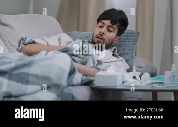 Sick health man arabic spaniard guy feeling symptoms of coronavirus ...