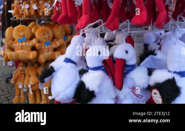 10 October 2021 - Strasbourg, France: Funny stuffed toys souvenirs of ...