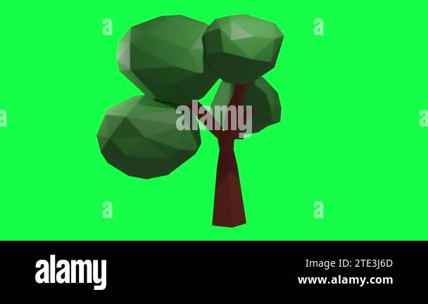 Low poly 3d animation of a tree on green screen in cartoon style Stock ...
