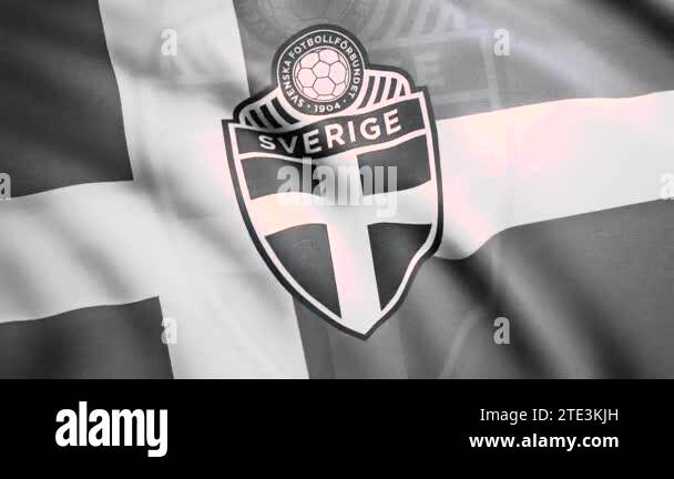 Black and white flag of football team. Motion. 3D fluttering canvas of ...