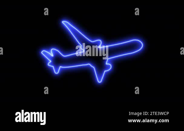 Neon Lights Airplane Animation. Glowing Light Plane Icon Illustrations ...