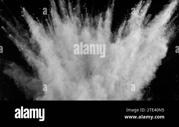 Super slow motion of white powder explosion isolated on black ...