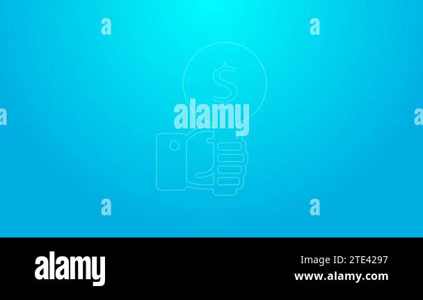 Pink line Hand holding auction paddle icon isolated on blue background ...