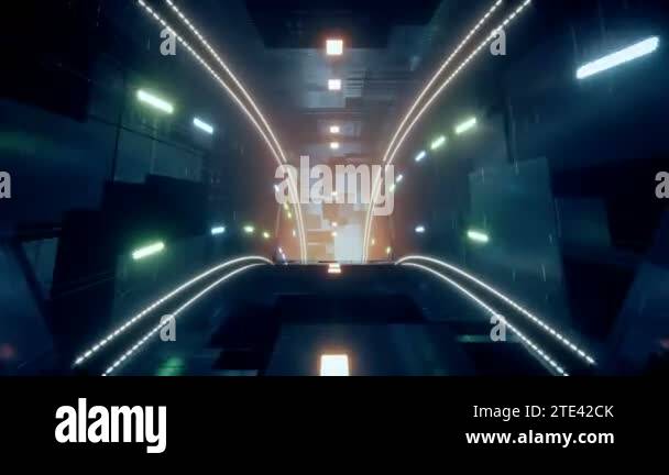 Colorful Sci-Fi Neon and metal Corridor Tunnel Animation. Motion ...