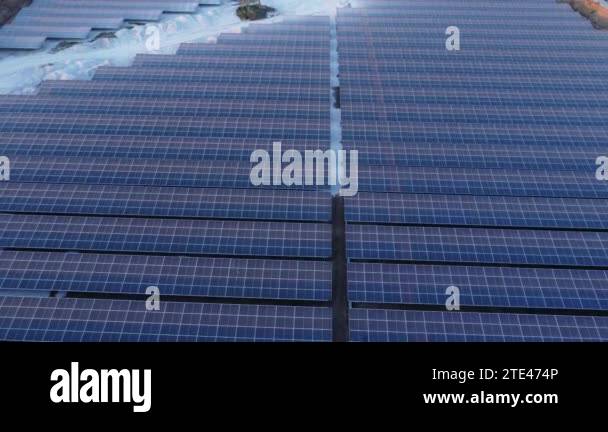 4K by drone moving over Solar Cell in the Solar Farm. Concept of ...