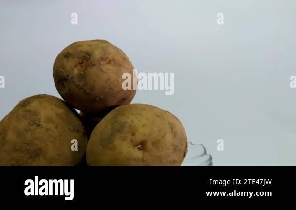 Concept 17-K1 Spinning plate full of potato with white background on ...