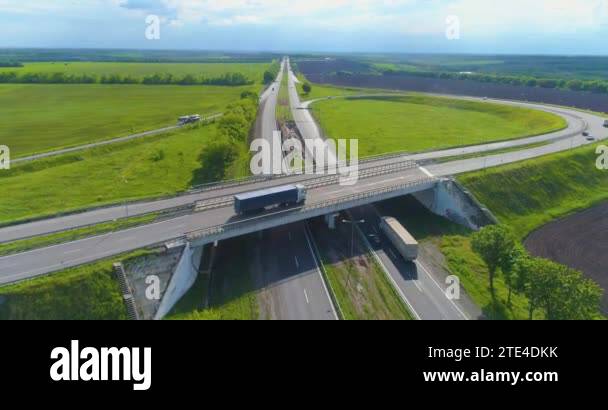European road. Crossing roads. Two highways intersect and become one ...