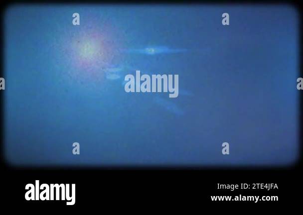 Old blue screen TV with leaks light and VHS interference. Effect of an ...