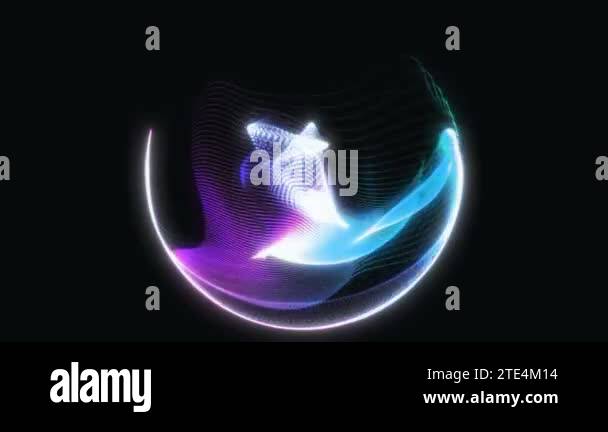 Colourful particle energy sphere. Retrowave glowing evolving particles ...