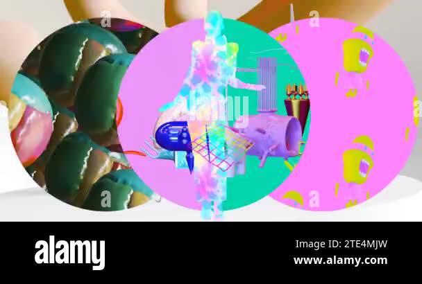 Looped 4k animation. 2d, 3d Crazy chaos mix of fashion objects and ...