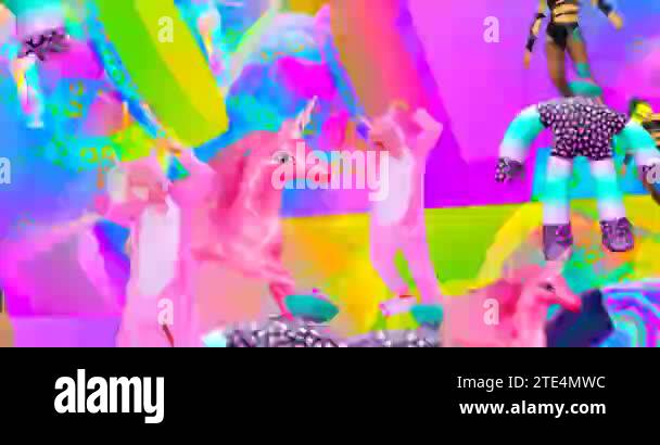 Looped 4k animation. 2d, 3d Crazy chaos mix of fashion objects and ...