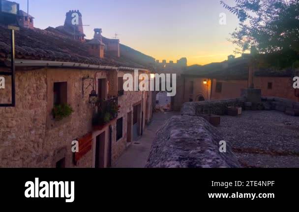 4K video of a typical Spanish traditional and medieval village at ...