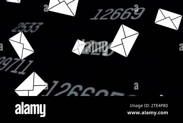 Animation of envelope email icons floating and changing numbers on ...
