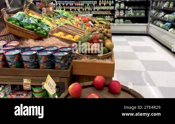 Wrens, Ga USA - 08 08 21: Ingles retail grocery store interior tilt of ...