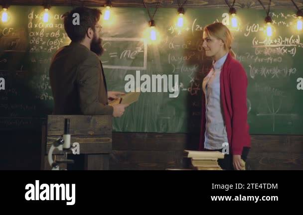 Teacher in math school explanation math lesson. Professor in a ...