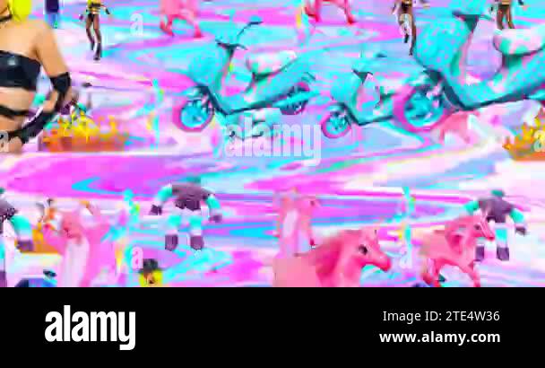 Looped 4k animation. 2d, 3d Crazy chaos mix of fashion objects and ...