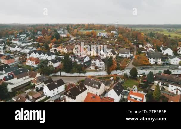 Suburb houses in Germany countryside next to Dietzenbach Observation ...