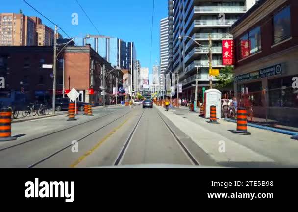 Driver Point of View Driving Through Construction Zone Downtown City ...