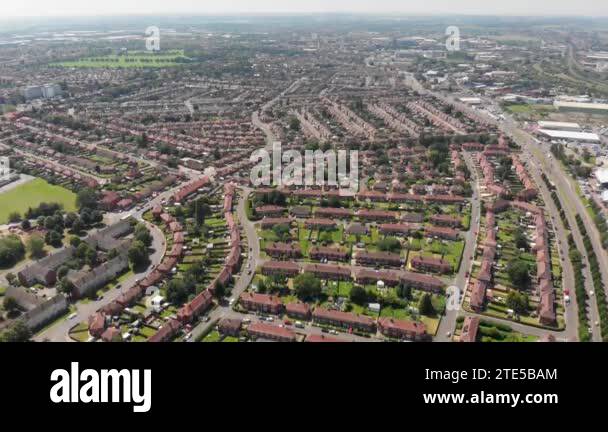 Aerial footage of the town and suburban area of Doncaster In Yorkshire ...