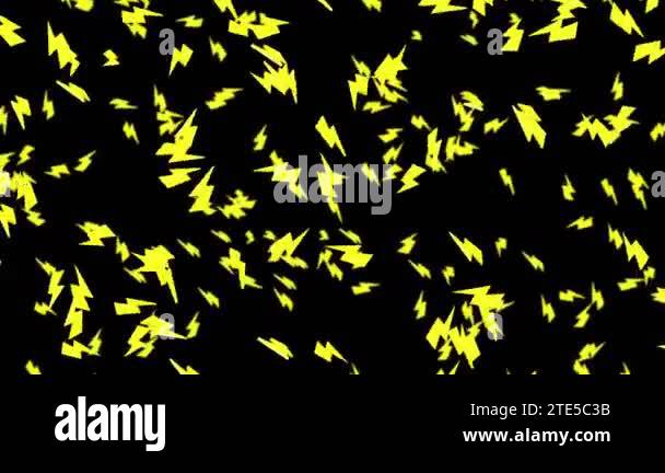Many lightning bolt icon floating in air on black background. Abstract ...