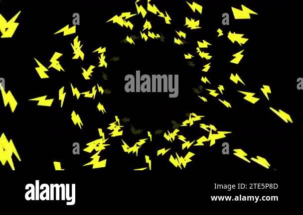 Many lightning bolt icon floating in air on black background. Abstract ...