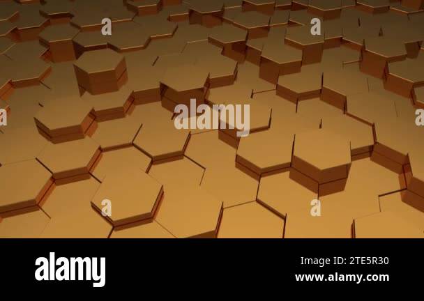 Golden moving hexagons. Seamless loop. 3D animation. Ideal for use as a cool background for ...